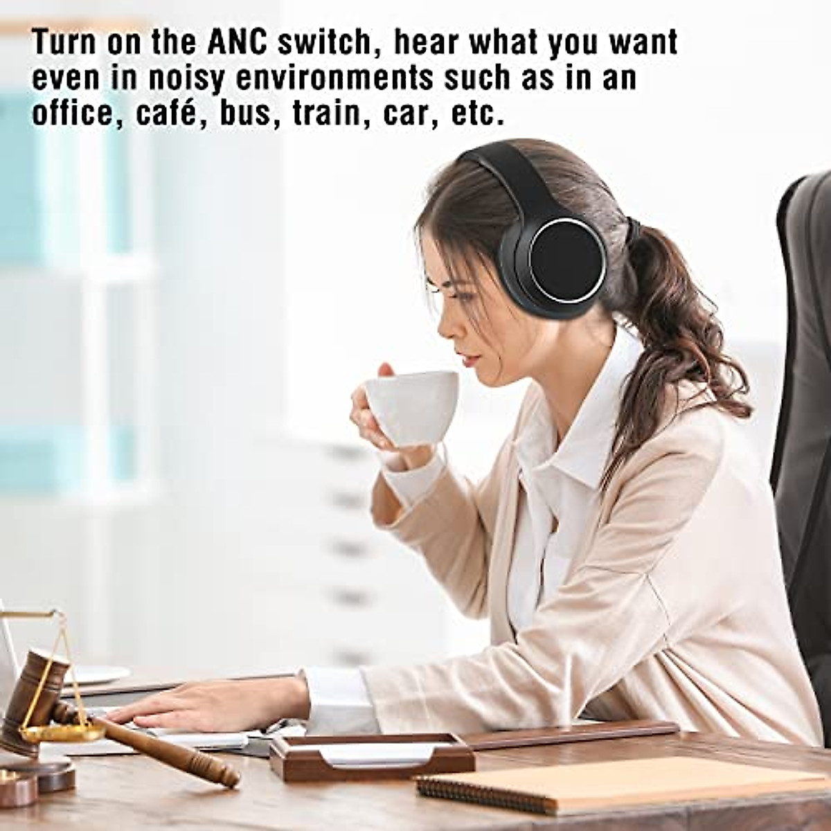 UOWGA Active Noise Cancelling Headphones, Wireless Over-Ear Bluetooth Headphones, Built-in Microphone, Fast Charge 30H Playtime Deep Bass, Memory Foam Ear Cups Foldable, for Work, Travel, Home Black