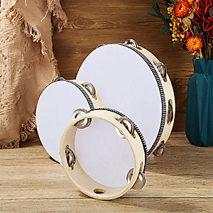 3 PCS Tambourine for Adults, Wooden Tambourine 6 Inch 7 Inch 10 Inch Hand Held Drum Bell Birch Metal Jingles Percussion Gift Musical Educational Instrument for Church, KTV Party