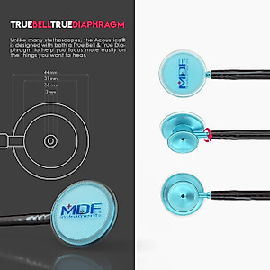 MDF Instruments, Acoustica Lightweight Stethoscope for Doctors, Nurses, Students, Home Health Use, Adult, Dual Head, Black Tube, Aqua Chestpiece-Headset, MDF747XPAQ11