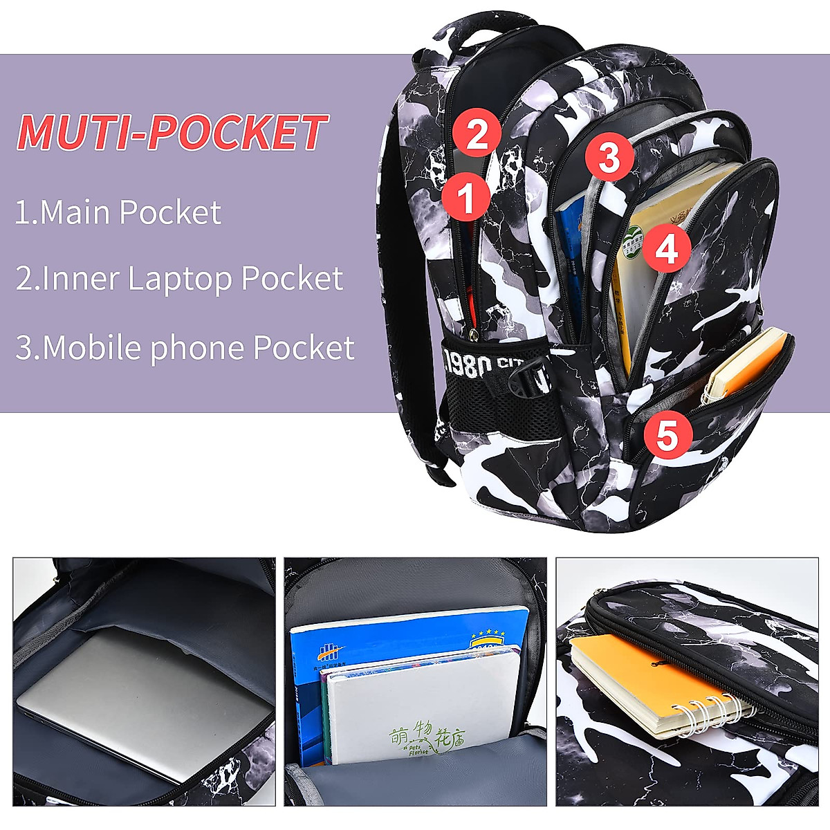 XLERHAZO School Backpack Camouflage Backpack Water Repellent Casual Daypack Lightweight Bookbags for Boys Girls (DX Camo Blue)