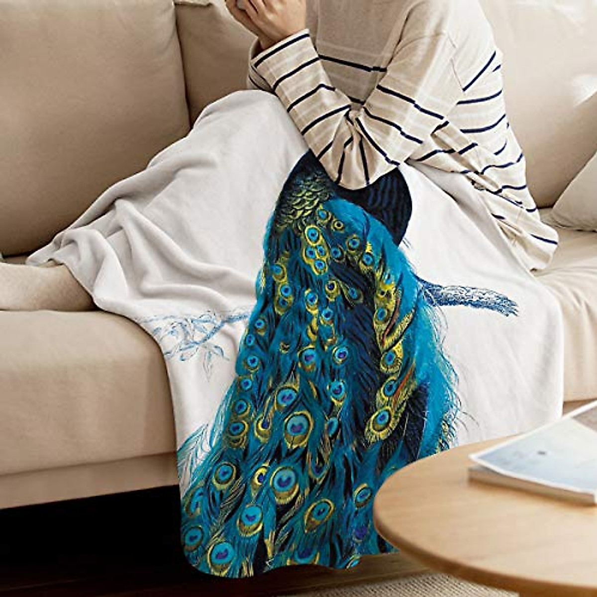 Flannel Fleece Bed Blanket 50 x 60 inch Peacock Throw Blanket Lightweight Cozy Plush Blanket for Bedroom Living Rooms Sofa Couch - Peacock Stand On Branch Wildlife Colorful Tropical Animals