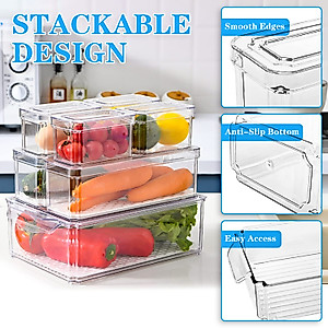 Pomeat 7 Pack Fridge Organizers, Stackable Refrigerator Organizer Bins with Lids, Plastic Storage Bins, BPA-Free Fridge Organizers and Storage Clear for Food, Drinks, Fruits, Vegetable Storage