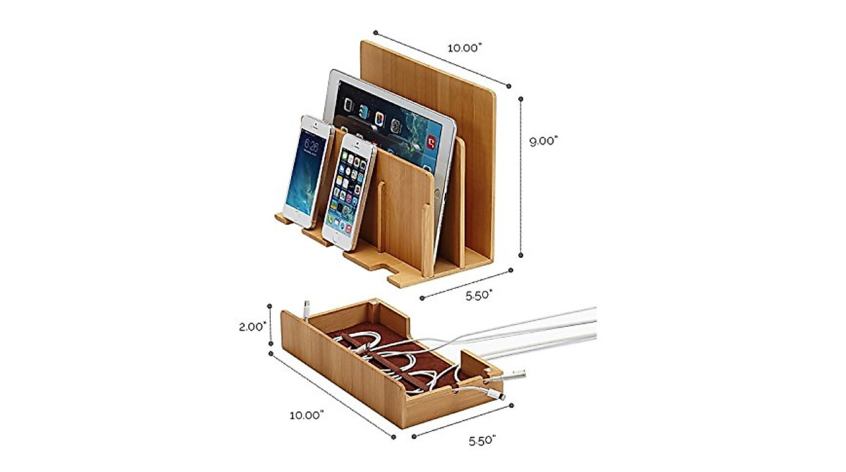 Great Useful Stuff Multi-Device Charging Station with Eco-Friendly Bamboo