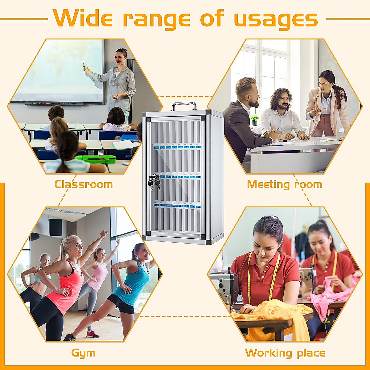 Amylove Cell Phone Locker Cabinet Aluminum Alloy Pocket Chart Storage Locker Box Cabinet Wall-Mounted Cell Phones Storage Cabinet Cell Phones Locker Box with Handle for Office Classroom Gym (36 Slots)