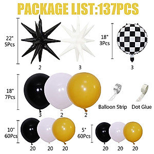 VitaCraft One Happy Dude Balloon Garland Arch Kit, 137Pcs Black White Mustard Yellow Balloons with Checkered Starburst Foil Balloons for One Happy Dude Birthday Smil-ey Face Party Decorations