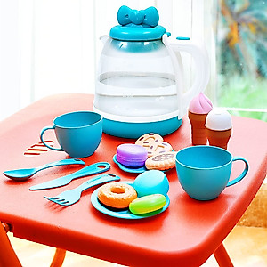 Tea Party Set for Little Girls,Pretend Play Princess Tea Time Toy with Singing Spray Teapot,Elegant Kids Kitchen Pretend Play,for Toddlers 3 Years and up,for Kids' Tea Party,Family Trip,Girl Gifts