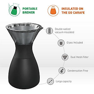 asobu Insulated Pour Over Coffee Maker (32 oz.) Double-Wall Vacuum, Stainless-Steel Filter and Take on the Go Carafe (Burgundy)