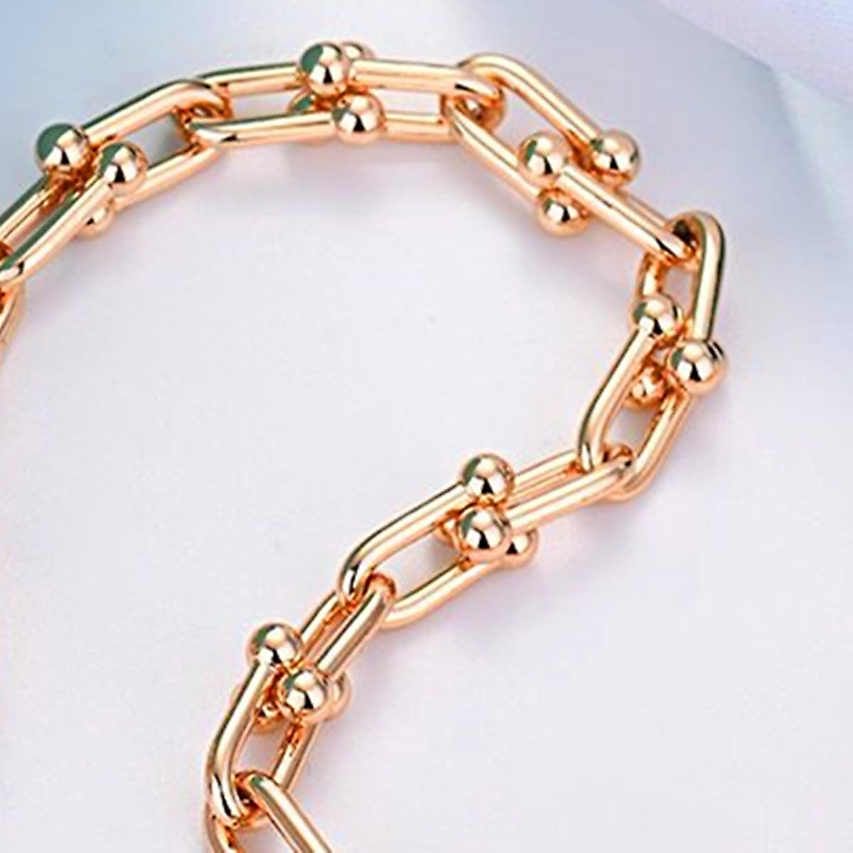 Naivo Hardware Link Bracelet - Gauge Link Bracelet 18K Gold Plated 7.5 inch U Style Link Bracelet (Rose Gold)