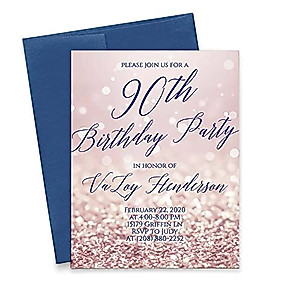 70th Birthday Party Invitations with Envelopes, 60th Birthday Invitations for Women Rose Gold, 30th Birthday Invitations for Women, Your choice of Age, Quantity and Envelope Color
