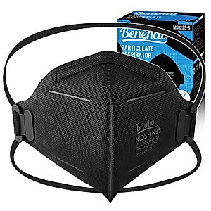 benehal NIOSH Approved N95 Mask Particulate Respirators, Pack of 20 N95 Face Masks, Individually Wrapped, Black