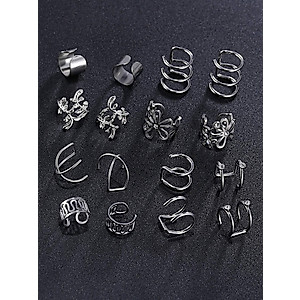 Blulu 8 Pairs Ear Cuffs Earrings Cuff Non Piercing Stainless Steel Clip on Cartilage Earrings for Men Women, 8 Various Styles