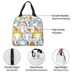 Echoserein Cute Cat Kawaii Kitten Lunch Bag Insulated Lunch Box Reusable Lunchbox Waterproof Portable Lunch Tote For Women Men Girls Boys