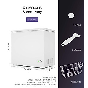 5.0 Cubic Feet Chest Freezer with Removable Basket, from 6.8℉ to -4℉ Free Standing Compact Fridge Freezer for Home/Kitchen/Office/Bar (WHITE)…