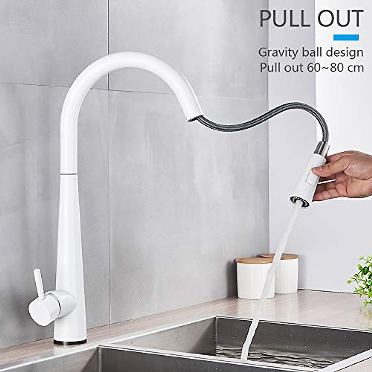Kitchen Sink Faucet for Bar Farmhouse Commercial, Touch Sensor White Kitchen Faucet, White Pull Out Kitchen Mixer Faucets, Black Smart Sensor Stream Spray Mode Mixer Taps (Color : White)
