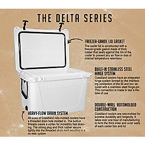 Coastland Delta Series Rotomolded Coolers, Premium Everyday Use Insulated Cooler, Ice Chest Available in 25-Quart, 45-Quart, 65-Quart and 125-Quart Capacity