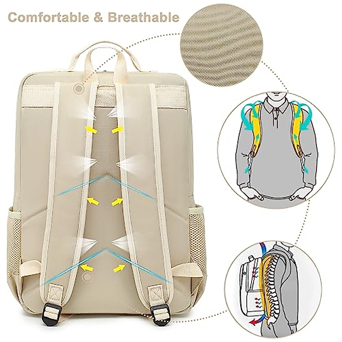 CAMTOP School Backpack Men Women Vintage Laptop Backpacks 15.6 Inch College Bookbags Laptop Bag Travel backpacks(Beige)