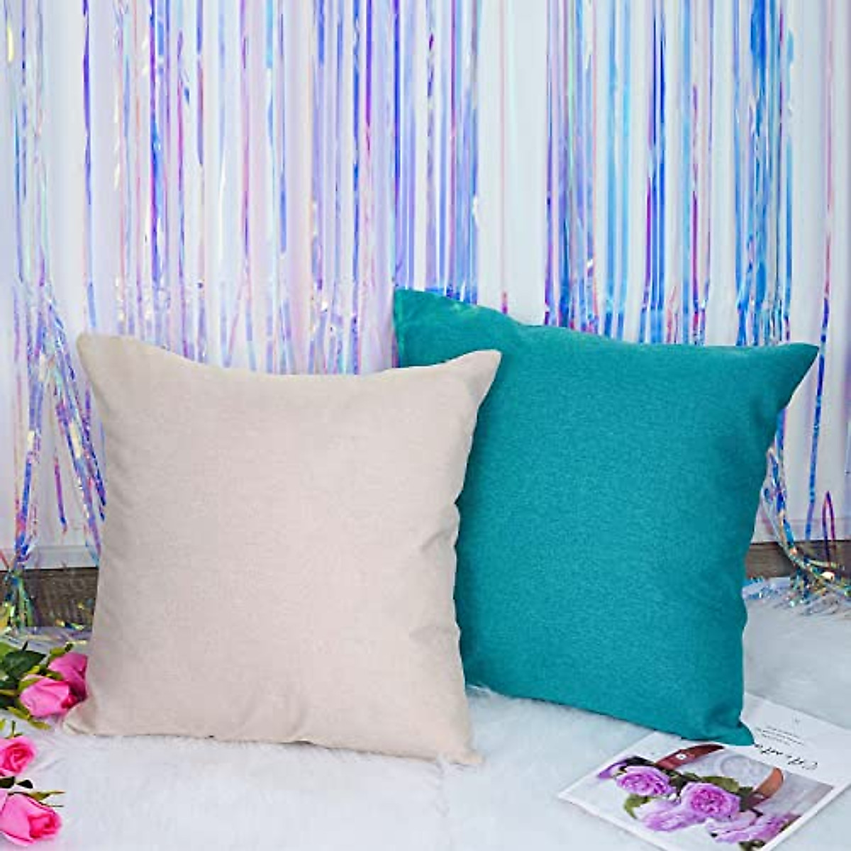 yeabwps Pack of 4 Decorative Outdoor Waterproof Throw Pillow Covers Square Garden Cushion Cases for Patio, Couch, Tent and Sofa, 18 x 18 Inches, (Blue-Green, Pink, Light Green, Beige)