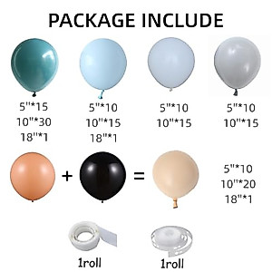 Blue Brown Balloon Arch Garland Kit for Baby Shower Bear Decorations, 153PCS Double Stuffed Grey Dusty Blue Balloons for Gender Reveal Boho Neutral Bridal Wedding Boys Birthday Party Supplies