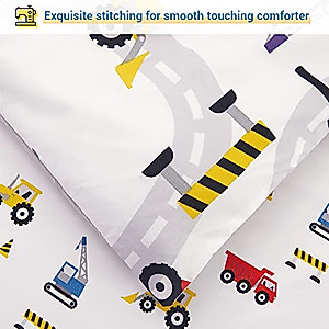 Viviland Full Comforter Set for Boys - Kids Brushed Microfiber Full Bedding Set - 7 Pieces Machine Washable Bed in A Bag with Soft Comforters, Sheet Set, Shams - Excavator Car Printed