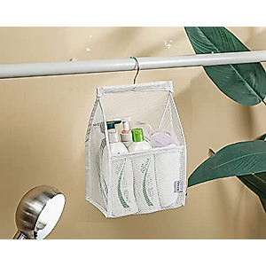 Qimodo Small Hanging Mesh Shower Caddy,Solid Bathroom Toiletry Organizer Bag with Rotatable Hanger (pure white)