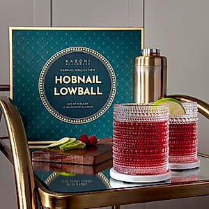 NASONI GLASSWARE - Set of 6, 10 oz Clear Hobnail Drinking Glasses in Luxury Box, Embossed Beaded Drinking Glasses, Versatile Lowball Hobnail Glasses for All Occasions, Vintage Glassware Design