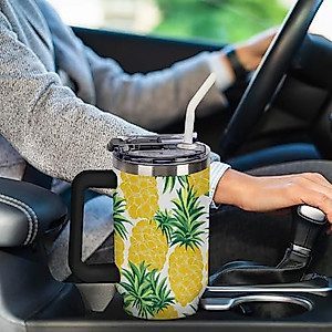 Pineapples Pattern Insulated Tumblers with Handle Stainless Steel Coffee Mug Funny Travel Cup with Lid Straw 40oz