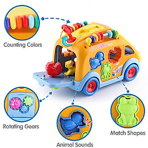 iPlay, iLearn Toddler Music Bus Toy, Baby Push Go Car for 18 Month, Musical Learning Animal School Bus, Kids Educational Learning Toy, Early Development Birthday Gifts for 2 3 4 Year Old Boys Girls