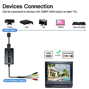 PARUIEN 2 in 1 HDMI to S-Video/RCA Converter, 1080P HDMI Svideo Adapter, HDMI to Svideo Composite AV + R/L Audio Converter Compatible with DVD/PS3/PS4/TV Stick