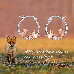 Mothers Day Gifts Fox Earrings 925 Sterling Silver Cute Little Fox Hoop Earrings Fox Jewelry Gifts for Women Friends