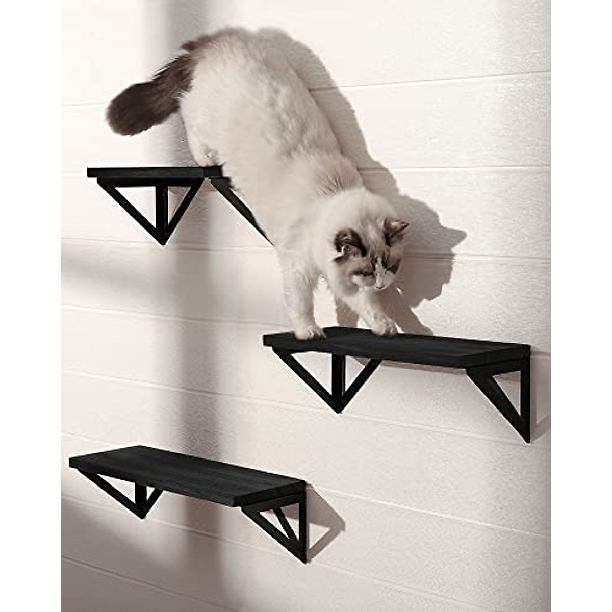 BAYKA Floating Shelves for Bedroom Decor, Rustic Wood Wall Shelves for Living Room Wall Mounted, Hanging Shelving for Bathroom, Laundry Room, Small Shelf for Plants, Books(Black,Set of 3)