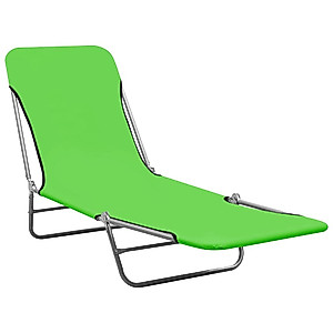 YELWHI Folding Sun Loungers 2 pcs Steel and Fabric Green,： Outdoor Furniture, Outdoor Seating