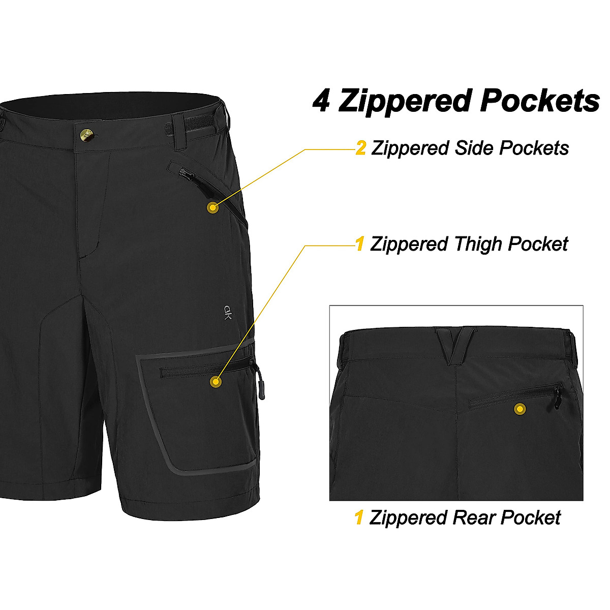 Little Donkey Andy Men's Lightweight Quick Dry Hiking Shorts Breathable Outdoor Cargo Shorts for Fishing Travel Casual Black XL