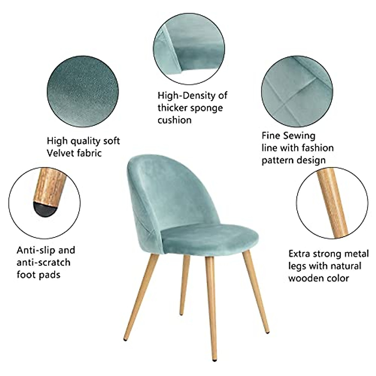 ExAchat A Set of 2/4/6 Velvet-Backed upholstered Dining Chairs with a Simple and Stylish Design, which can Perfectly Match Your Dining Room, Living Room or Bedroom. (6, Green)