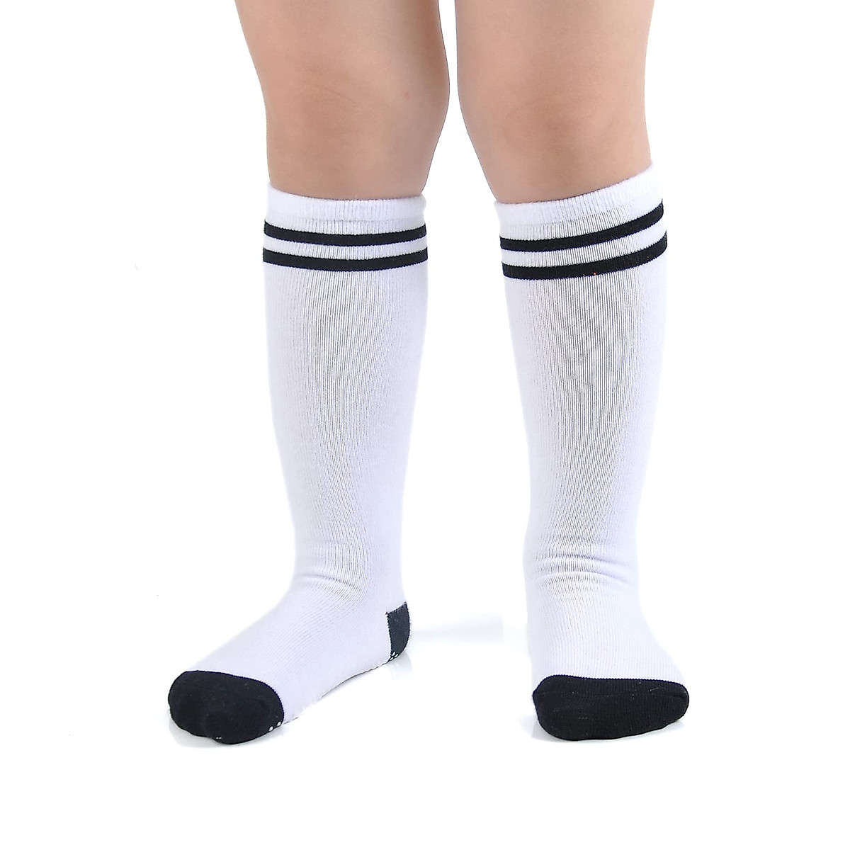 EPEIUS Knee High Socks with Non-Slip Grip Toddller Boys Girls Athletic Stripe Team Tube Socks for Soccer, Basketball, Baseball,5 Pairs Pack 3-5 Years