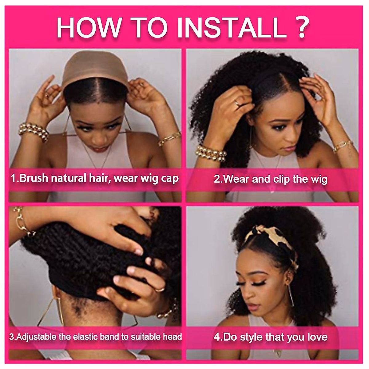 Legendhair Glueless Wig Human Hair Curly Bob Pixie Cut Headband Wigs Human Hair Afro kinky Curly None Lace Front Wigs for Black Women 180% Density Machine Made Headband Wigs Natural Color (8Inch)