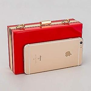 Acrylic Clear Purse For Women, Crossbody Shoulder Handbag Evening Clutch Bag Chain Strap - Red