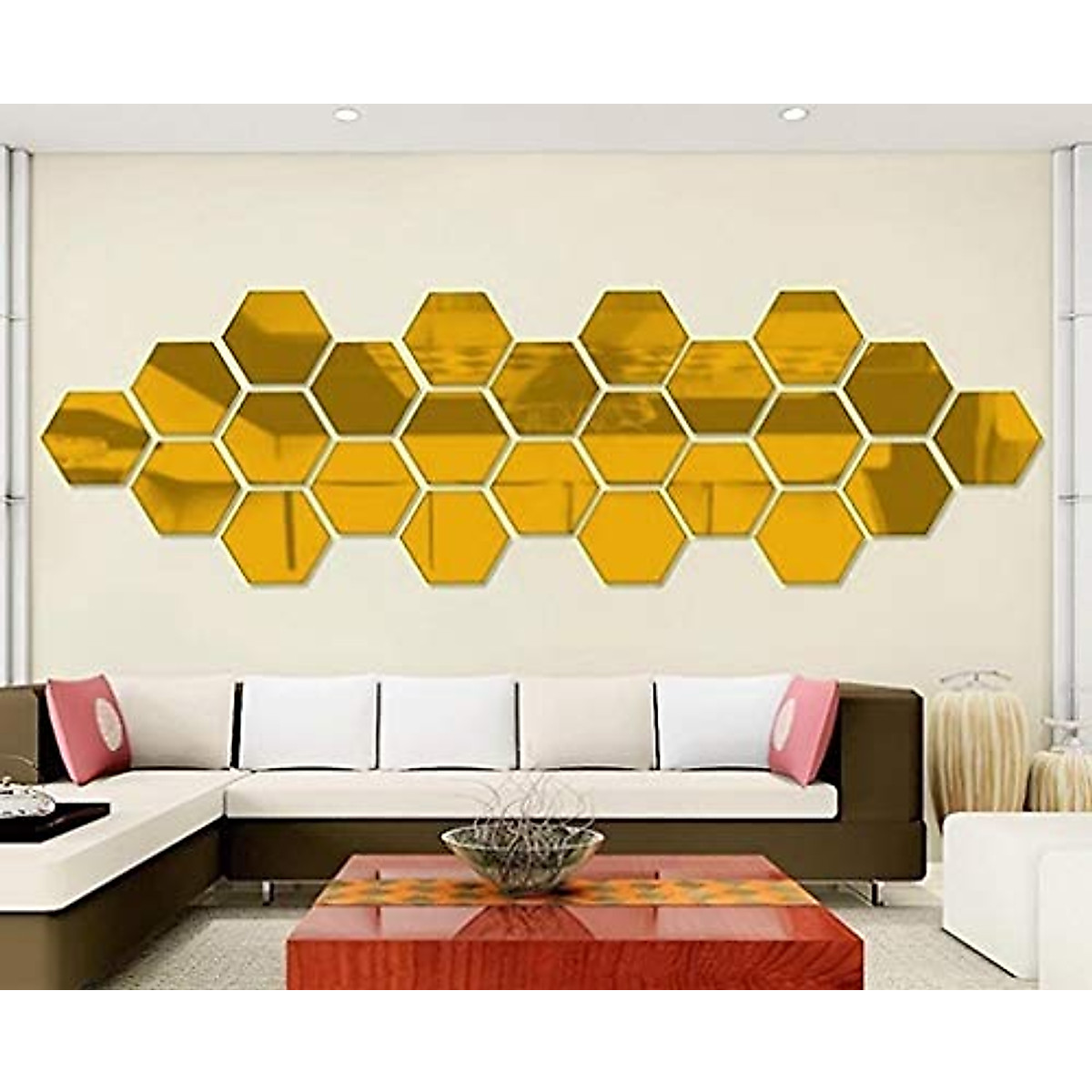 Manco Luella Mirror Wall Stickers, 12PCS Hexagon Mirror 20x18cm Art DIY Home Decorative Hexagonal Acrylic Sheet Plastic Tiles Living Room Bedroom Sofa TV Background Wall Decal Decoration
