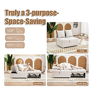 Sleeper Sofas Couches with Pull Out Bed for Living Room ,3-in-1 Small Folding Loveseats Recliner Chair, Comfortable Convertible Pullout Sofa Bed with Modern for Small Space Bedroom Apartment (Beige)