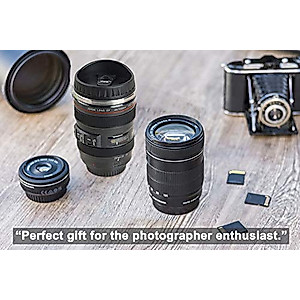 Tmango Camera Lens Coffee Mug With Retractable Lid, Photo Coffee Mugs, Stainless Steel Travel Lens Mug, Great Gifts for Photographers Men and Women