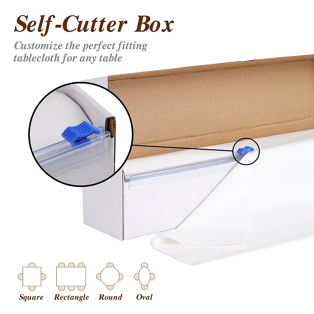 Goodluck 54 Inch X 300 Feet Plastic Table Cloths with Cutter Box, Disposable Table Cloths for Parties, Tablecloth Plastic for Party, Banquet, Wedding, Birthday, Anniversary Decorations, White