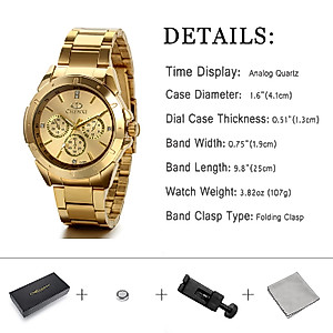 Avaner Mens Gold Watch Analog Dial Quartz Rhinestone Iced Out Pave Wrist Watch Stainless Steel Charm Bracelet (Gold-1) (Gold-2)