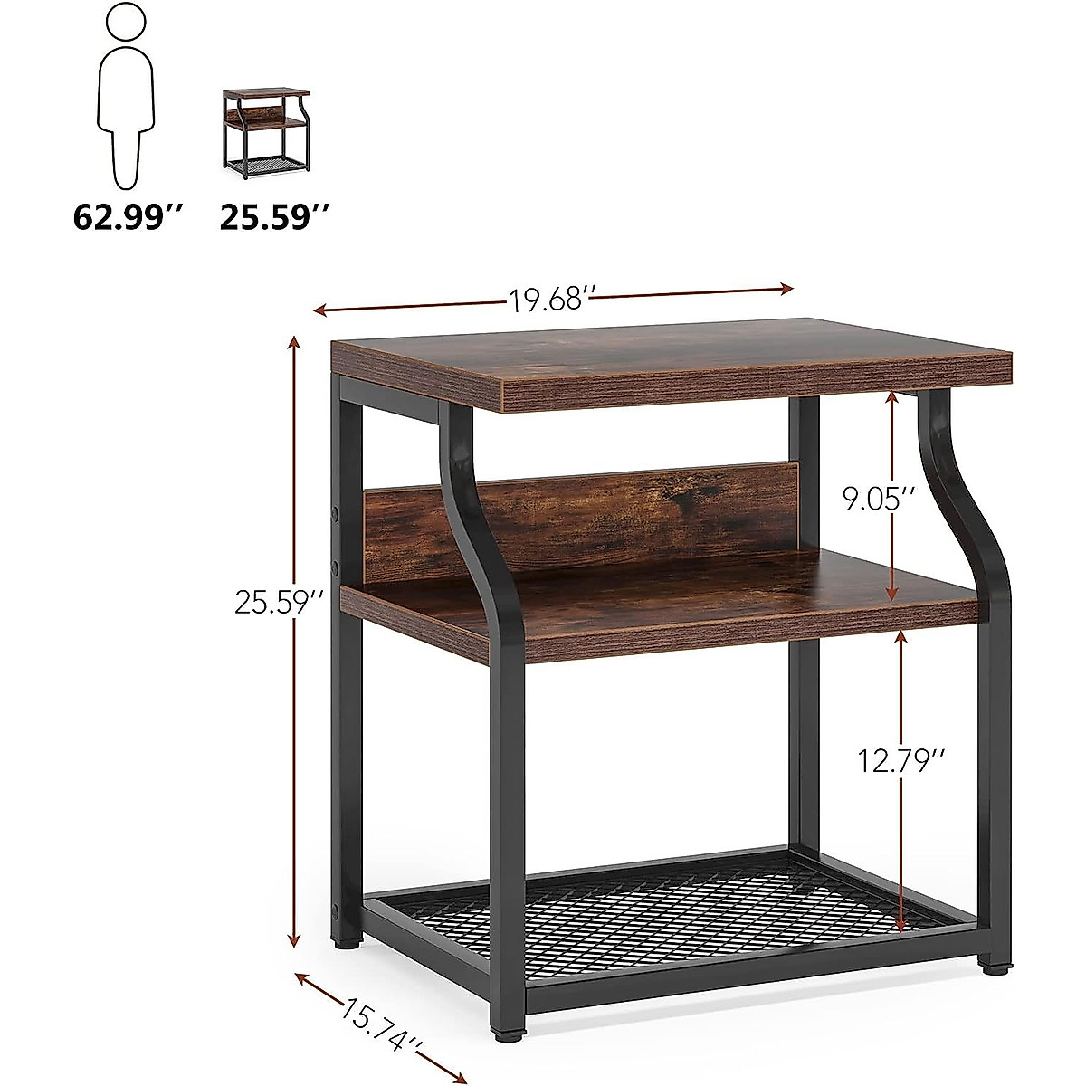 Tribesigns Printer Stand with Storage ,3-Shelf Home Printer Cart , Desk Organizer Pinter Table Under Desk , Rustic Machine Stand Small Bookshelf for Home Office (Rustic)