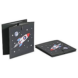 Amazon Basics Kids Collapsible Fabric Storage Cube Organizer Bins - Pack of 6, Space Rockets, 10.5x10.5x11"