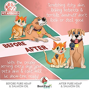 Pure Hemp & Salmon Oil for Dogs and Cats - Omega Skin Care Remedy for Dandruff, Shedding, Allergy & Itchy Skin Relief - Joint Supplement for Pet Arthritis - Skin & Coat Vitamins Pets Love - 8 oz