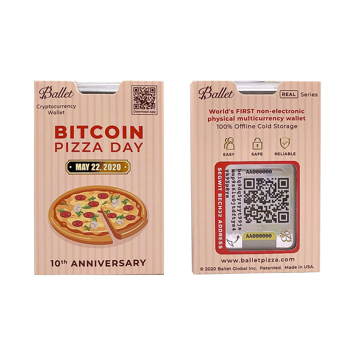Ballet 2-Pack REAL Pizza - The Easiest Crypto Cold Storage - Nondescript Cryptocurrency Hardware Wallet for Bitcoin, Ethereum, XRP, Litecoin, and 200+ Other Cryptocurrencies
