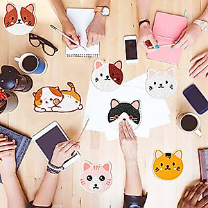 FEELOOK Diamond Painting Coasters with 3D Holder 6Pcs Cat Coasters DIY Diamond Art Crafts for Adults Kids and Beginners Art Craft Supplies Gift