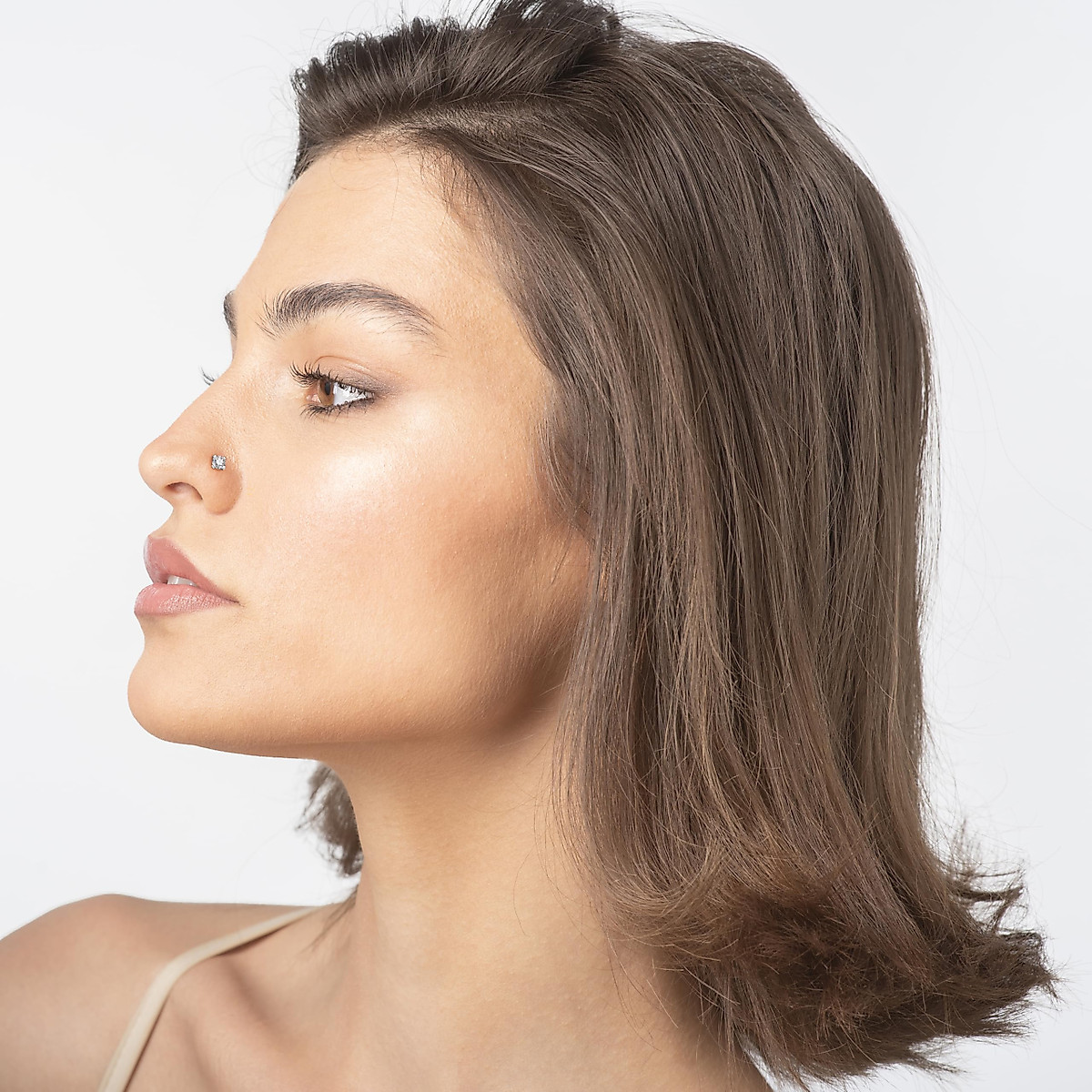 Lavari Jewelers 20 Gauge 0.07 Carat Lab Grown Diamond Straight Bone Nose Stud for Women - 14k White Gold 2.7mm (D-E, I2-I3, cttw) Nose Ring - Unisex Nostril Piercing Jewelry - Body Piercing for Men