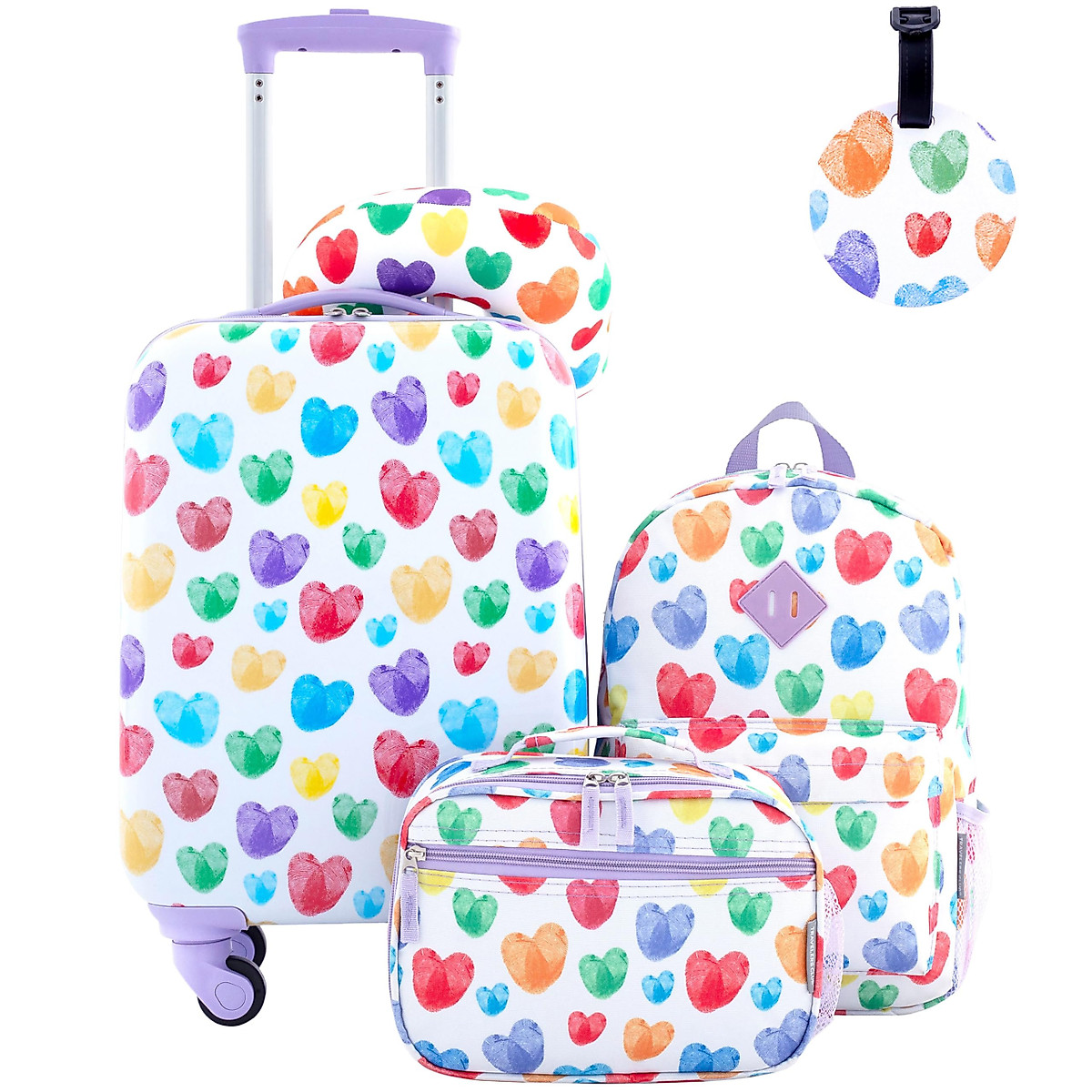Travelers Club 5 Piece Kids' Luggage Set, Thumbprint Heart
