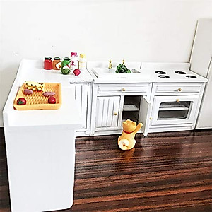 SXFSE Dollhouse Decoration Accessories,1:12 Dollhouse Miniature Furniture Wooden Kitchen Cabinet Set Freely Combined (White)