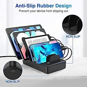 ZXSWONLY Charging Station for Multiple Devices, 50W 6 Ports USB Charging Station Organizer with 6 Cables Compatible with Cellphone, Tablet, Kindle, and Other Electronic (White) (Black)